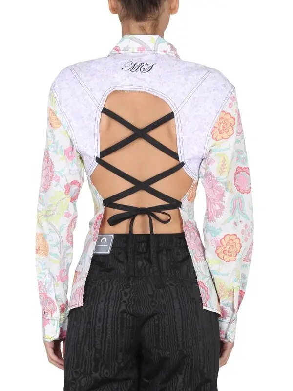 MARINE SERRE Floral Print Open Back Shirt - Multicolor