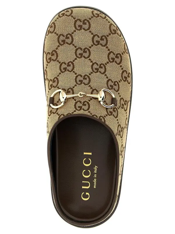 Gucci Gg Fabric Horsebit Sabots - Cream