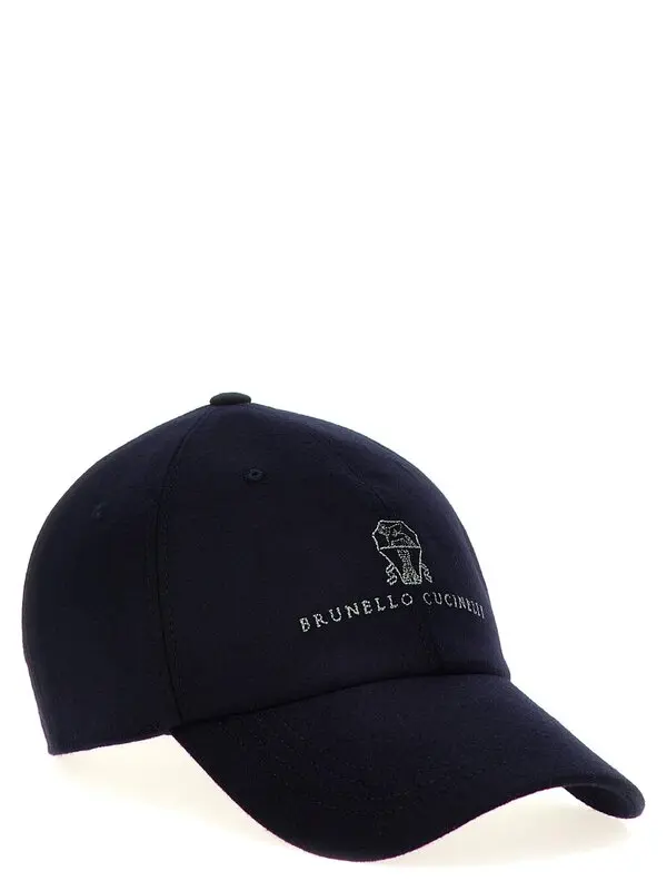 Brunello Cucinelli Embroidered Wool Cap - Blue