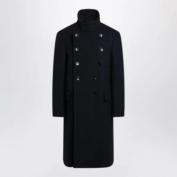 TOM FORD Wool Double-breasted Coat - Blue