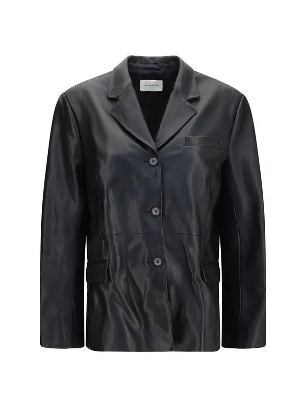 Magda Butrym Leather Blazer Jacket - Black