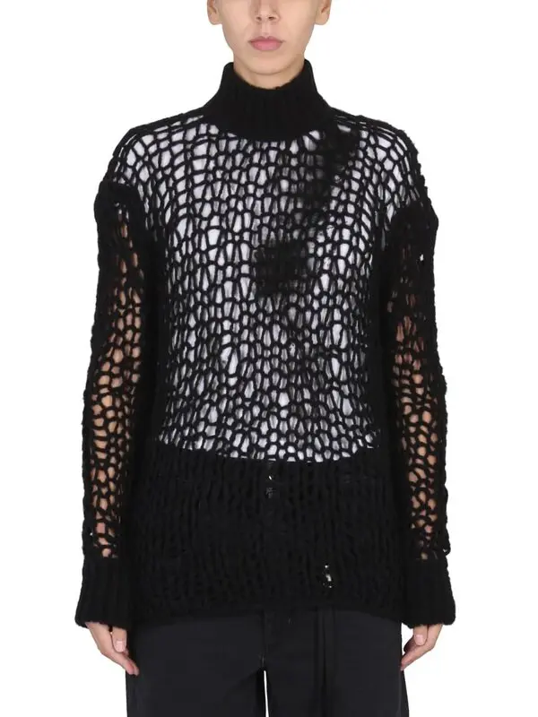 ANN DEMEULEMEESTER Leontine High Neck Open Knit Sweater