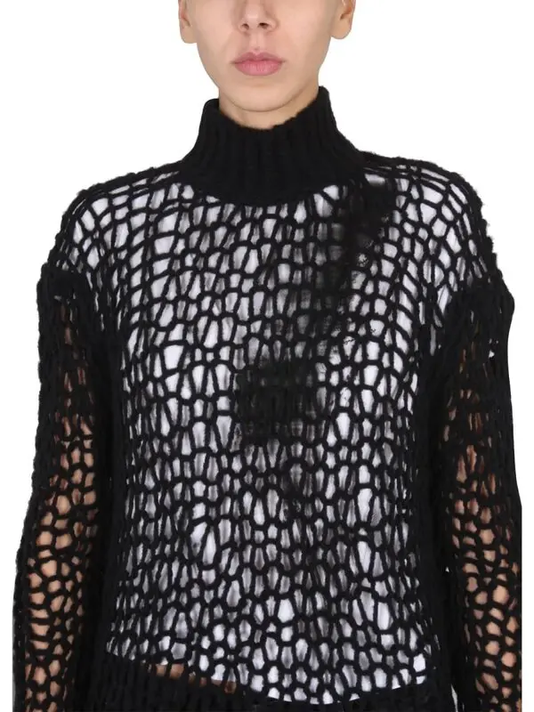 ANN DEMEULEMEESTER Leontine High Neck Open Knit Sweater