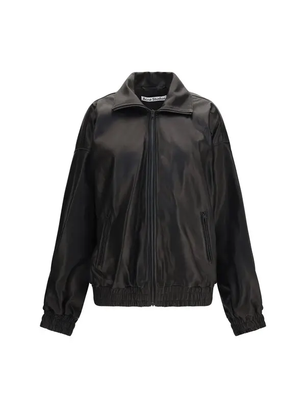 Acne Studios Leather Jacket With High Collar - Black