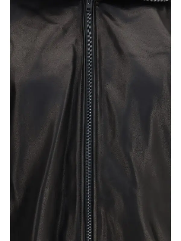 Acne Studios Leather Jacket With High Collar - Black
