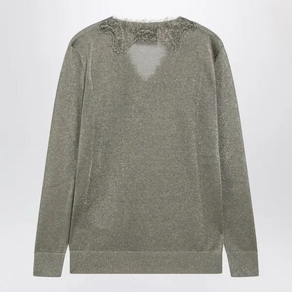 Valentino Garavani Viscose-blend Lace V-neck Sweater - Silver