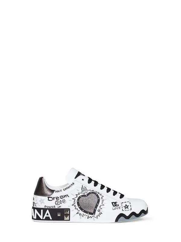 Dolce & Gabbana White Hand-painted Leather Portofino Low-top Sneakers - Multicolor