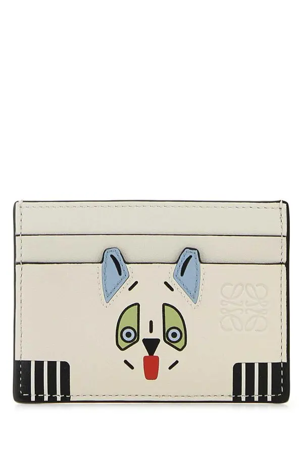 Loewe Ivory Leather Futurist Cats Card Holder - White