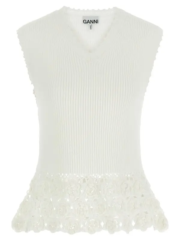 GANNI Cotton Crochet Vest - White