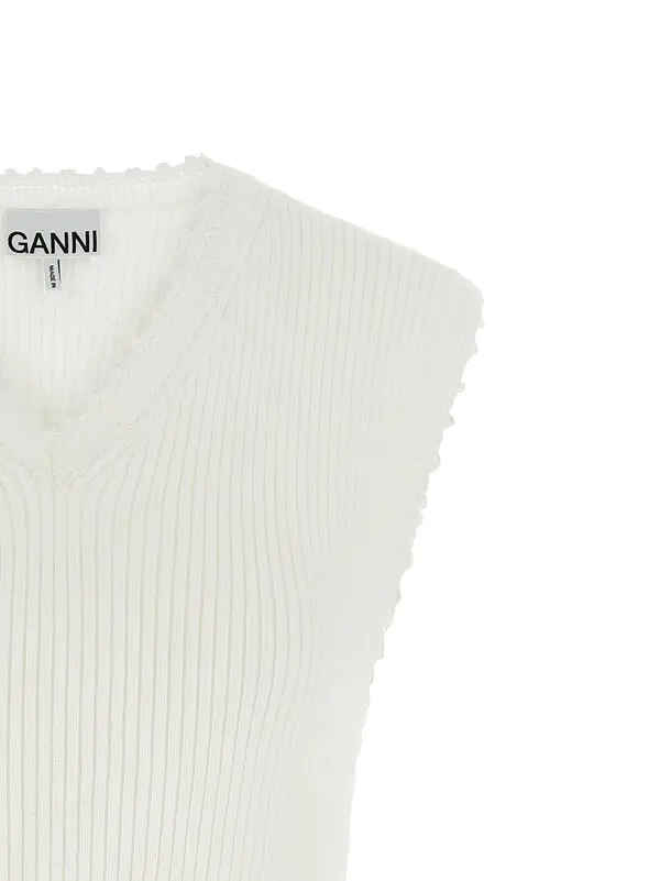 GANNI Cotton Crochet Vest - White