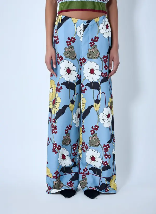 Marni Wide-leg Floral Trousers - Blue