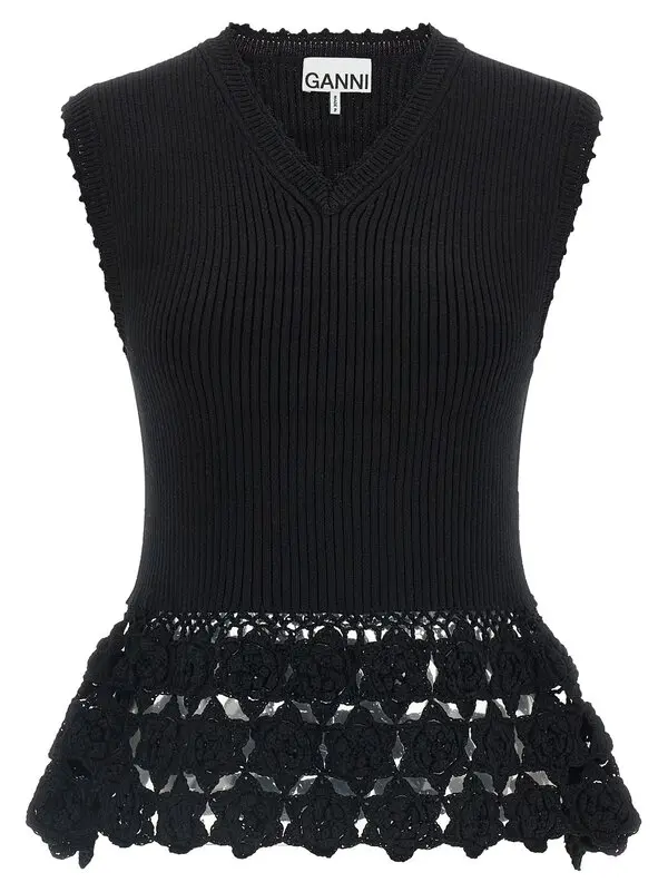 GANNI Cotton Crochet Vest - Black