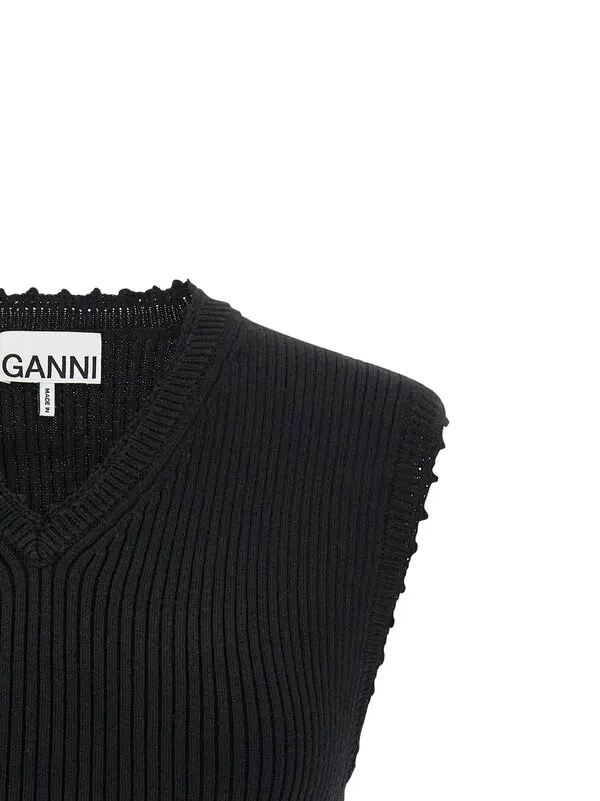 GANNI Cotton Crochet Vest - Black