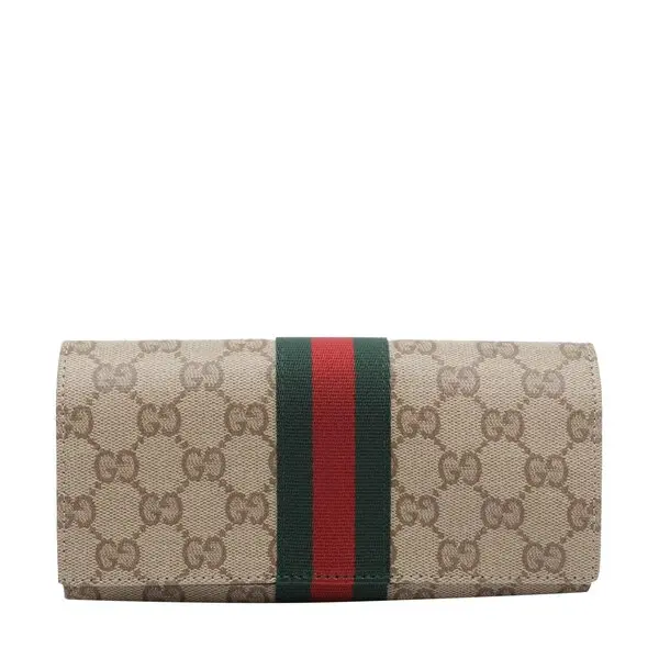 Gucci Web Tape And Gg Long Wallet - Gray