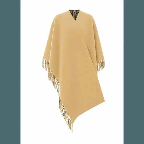 Burberry Blanket Style Wool Cape With House Check Logo - Cream