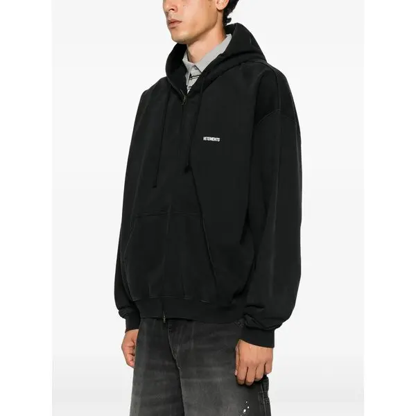 Vetements Logo Print Zip Up Hoodie - Black