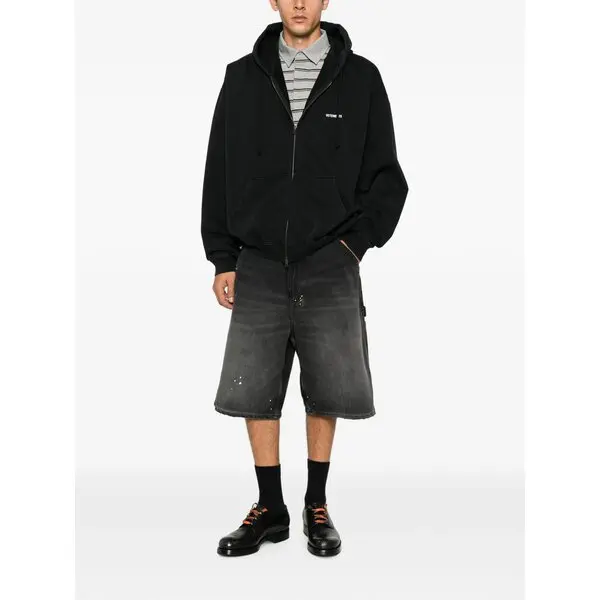 Vetements Logo Print Zip Up Hoodie - Black