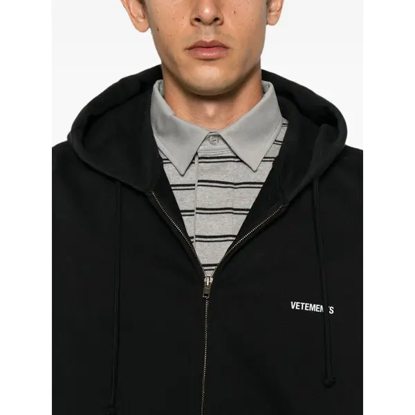 Vetements Logo Print Zip Up Hoodie - Black