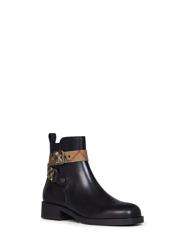 Burberry Black Leather Huntley Ankle Boots - Multicolor