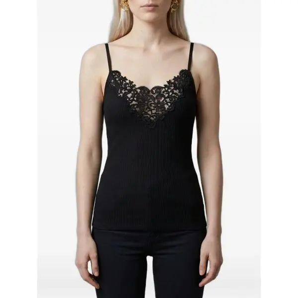 Saint Laurent Silk Guipure Lace Tank Top - Black