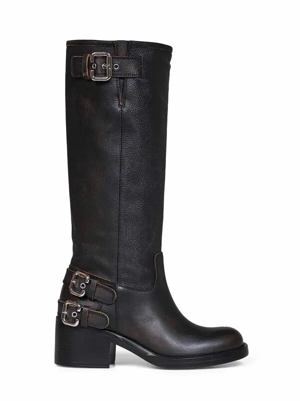 Chloé Black Grained Brushed Leather Dakota Biker Boots - Multicolor