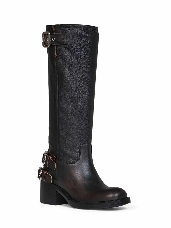 Chloé Black Grained Brushed Leather Dakota Biker Boots