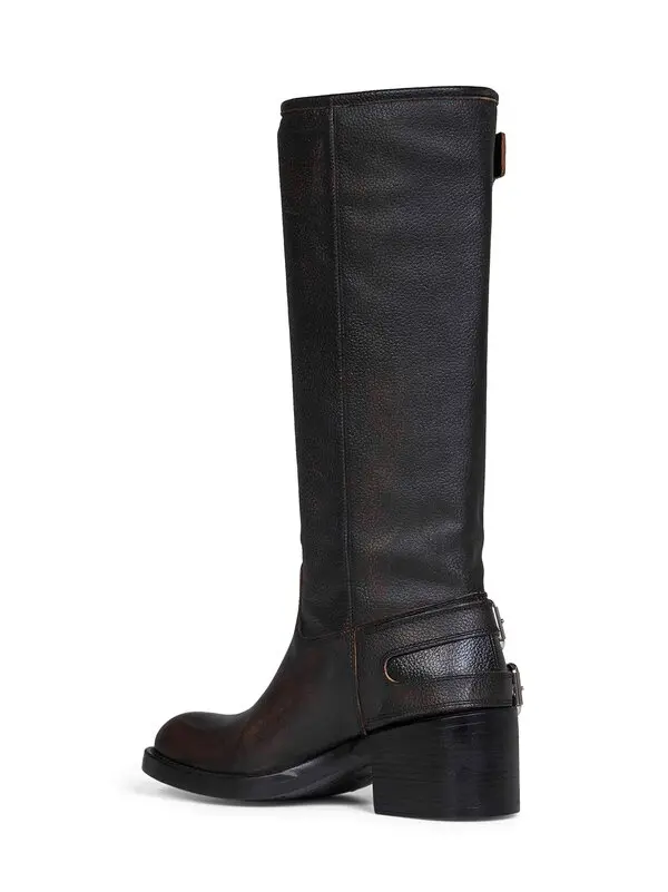 Chloé Black Grained Brushed Leather Dakota Biker Boots - Multicolor
