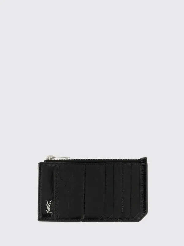 Saint Laurent Tiny Cassandre Eel Leather Credit Card Holder - Black