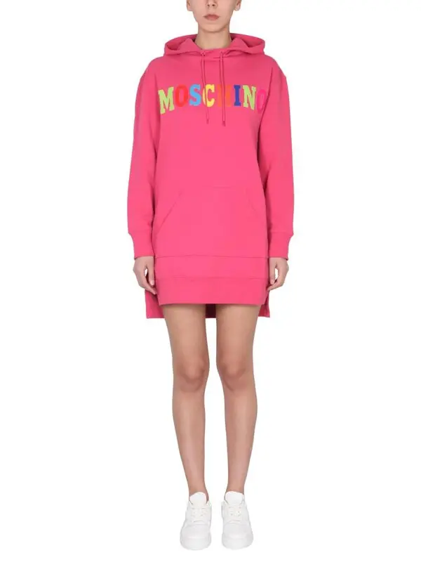 Moschino Dress With Multicolor Flocked Logo - Pink