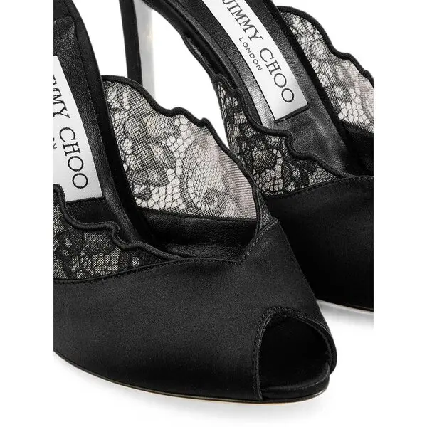JIMMY CHOO Satin Lace Paneled Mules