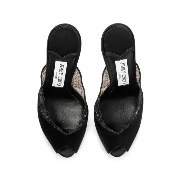 JIMMY CHOO Satin Lace Paneled Mules