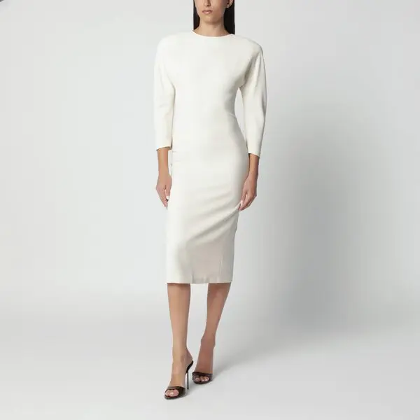 Andamane Milk Midi Dress With Rounded Shoulders - White