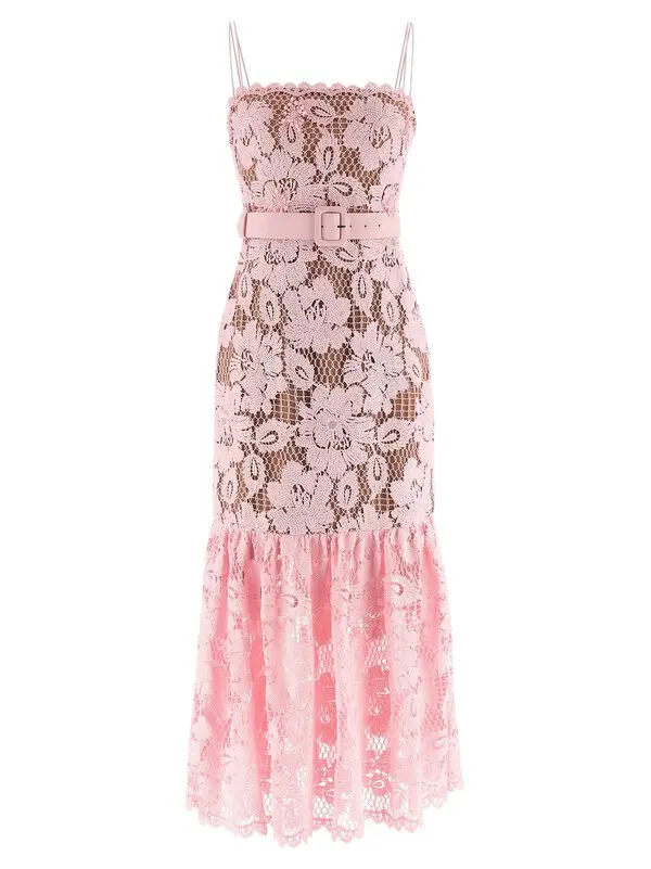SELF-PORTRAIT Crochet Lace Midi Dress - Pink