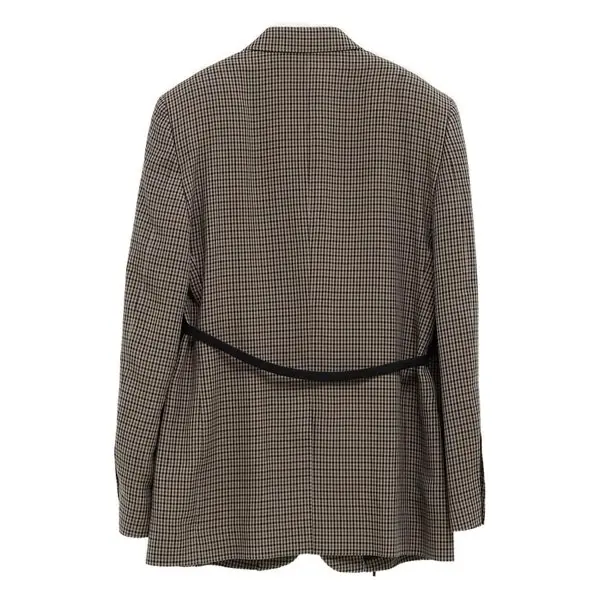 Balenciaga Check Print Tie Detail Blazer - Cream