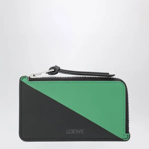 Loewe Flag Card Holder With Coin Pocket In Black / Tropical Green Leather - Multicolor