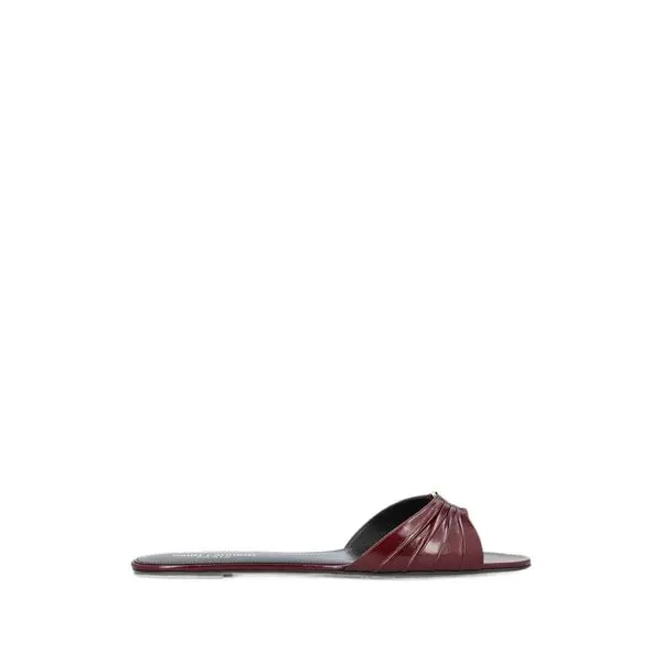 Saint Laurent Calf Leather Peep-toe Flat Sandals - Red