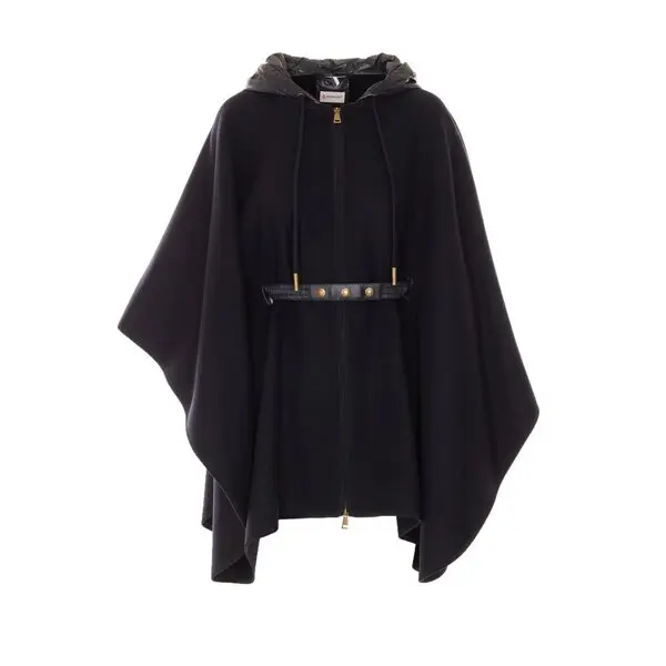 Moncler Hooded Belted Cape - Black