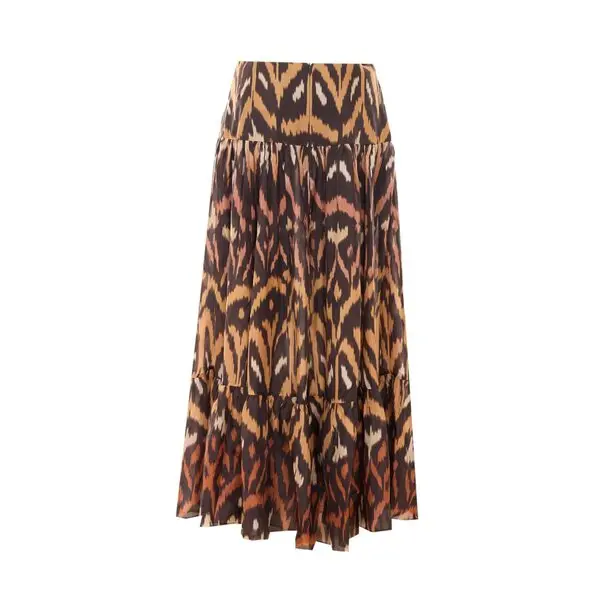 Zimmermann Aster Silk Graphic Print Flounce Skirt - Brown