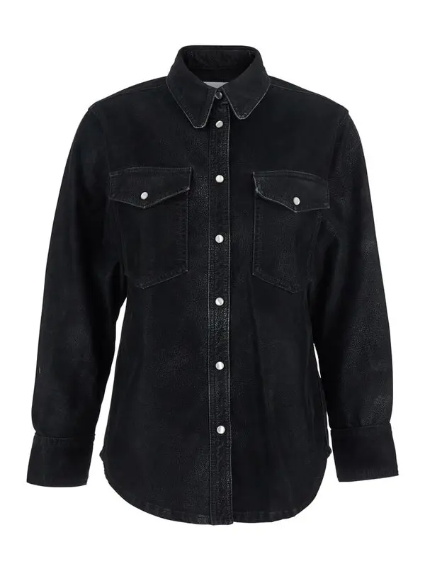 Isabel Marant Étoile Karima' Black Shirt With Classic Collar And Two Front Patch Pockets In Fabric - Multicolor