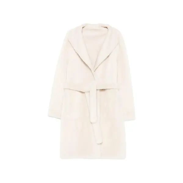 YVES SALOMON Shearling Texture Coat - Cream