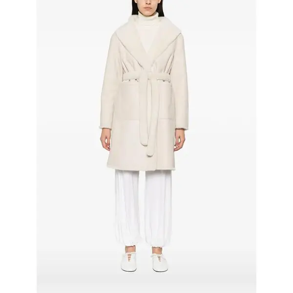 YVES SALOMON Shearling Texture Coat - Cream