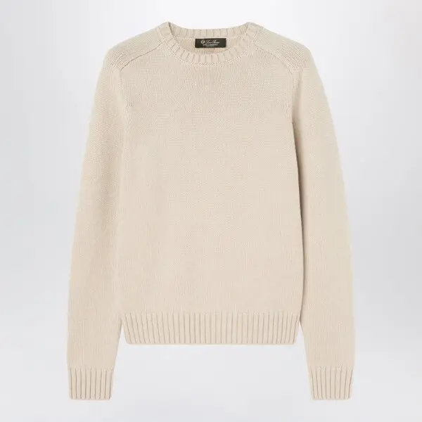 Loro Piana Beige Melange Cashmere Crewneck Sweater - Cream