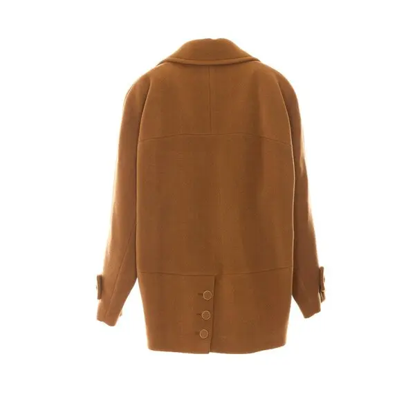 Chloé Short Double-breasted Wool Coat With Herringbone Pattern