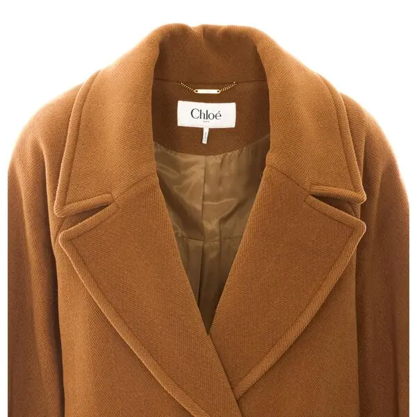 Chloé Short Double-breasted Wool Coat With Herringbone Pattern