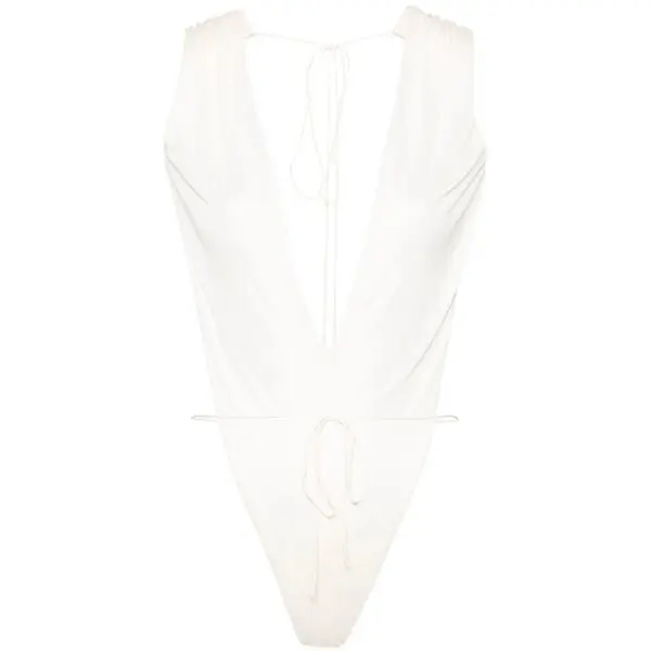 Saint Laurent Plunging V-neck Halterneck Top - Cream