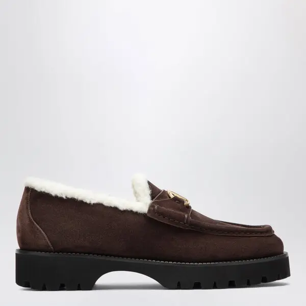 Valentino Garavani Vlogo Suede Shearling Loafers - Brown