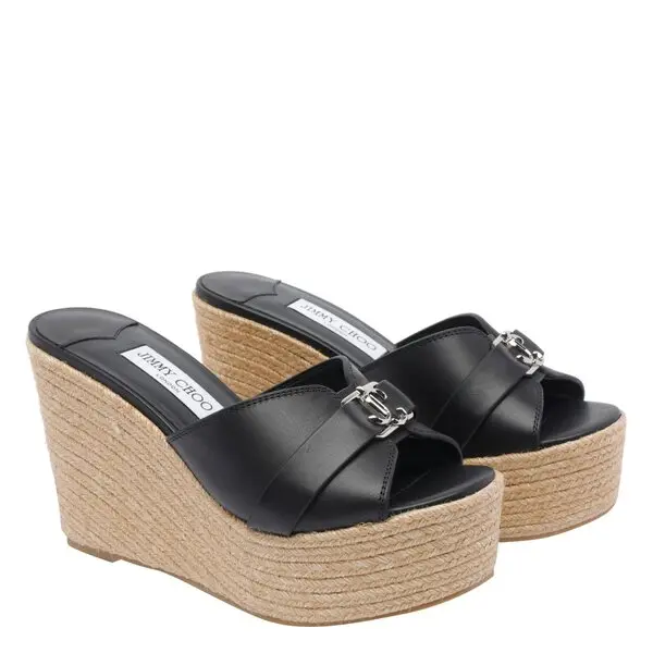 JIMMY CHOO Leda Wedge Sandals - Black