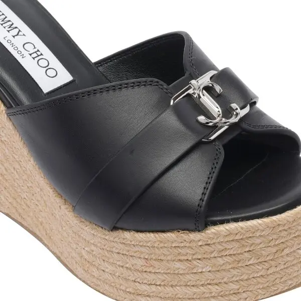 JIMMY CHOO Leda Wedge Sandals - Black
