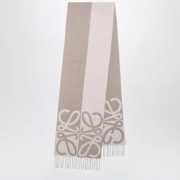Loewe Anagram Jacquard Scarf In Pink / Beige Wool And Cashmere - Cream
