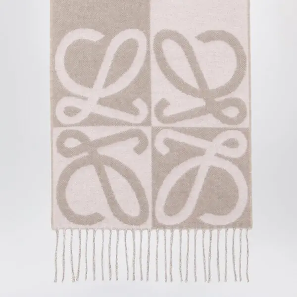 Loewe Anagram Jacquard Scarf In Pink / Beige Wool And Cashmere - Cream